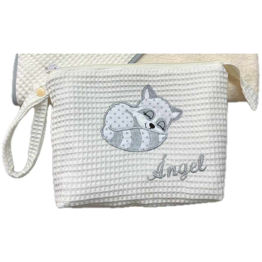 Neceser waffle crudo Mapache personalizado - IsiBaby